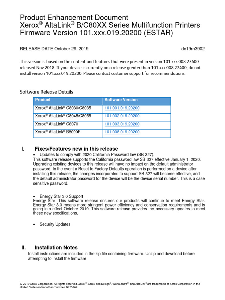 Product Enhancement Document 101.xxx.019.20200 General ESTAR | PDF