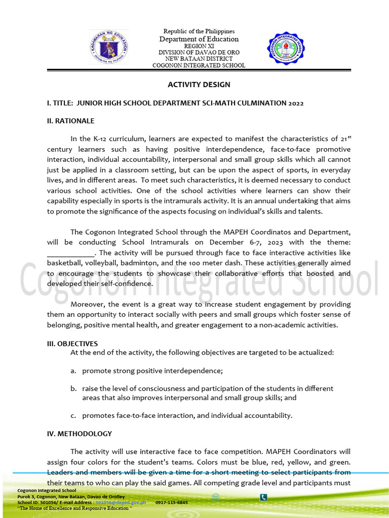 Intrams Activity Design | PDF | Multiple Choice
