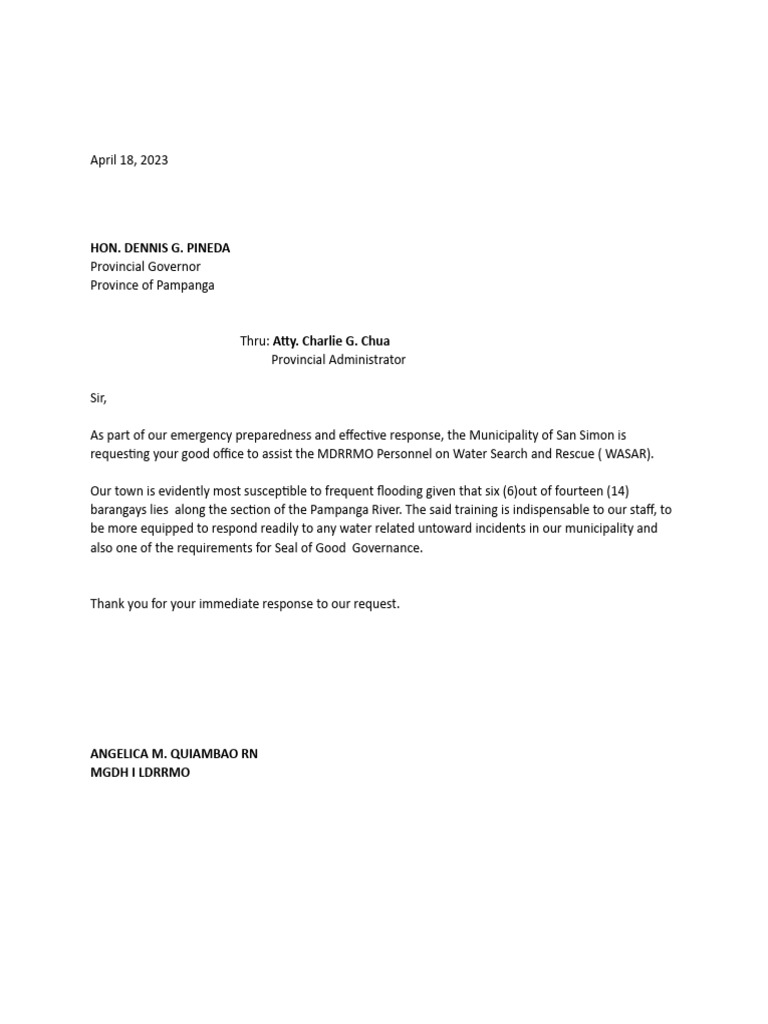 Request for WASAR Training Assistance | PDF