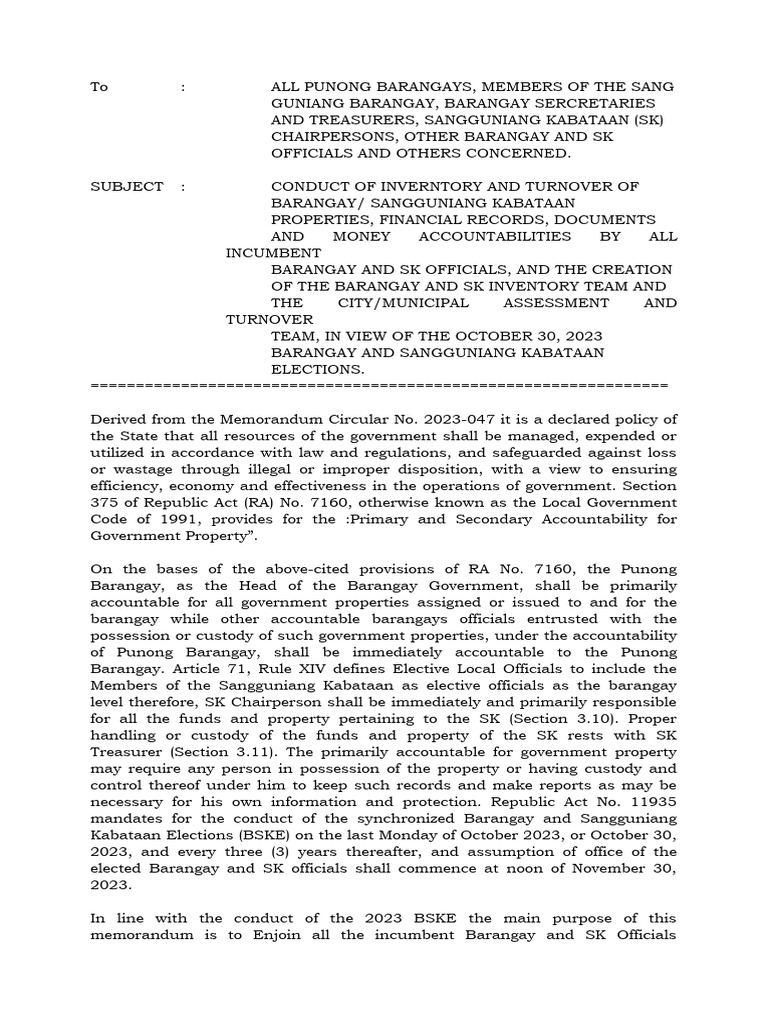 Memorandum Circular 2023-047 | PDF | Property | Government