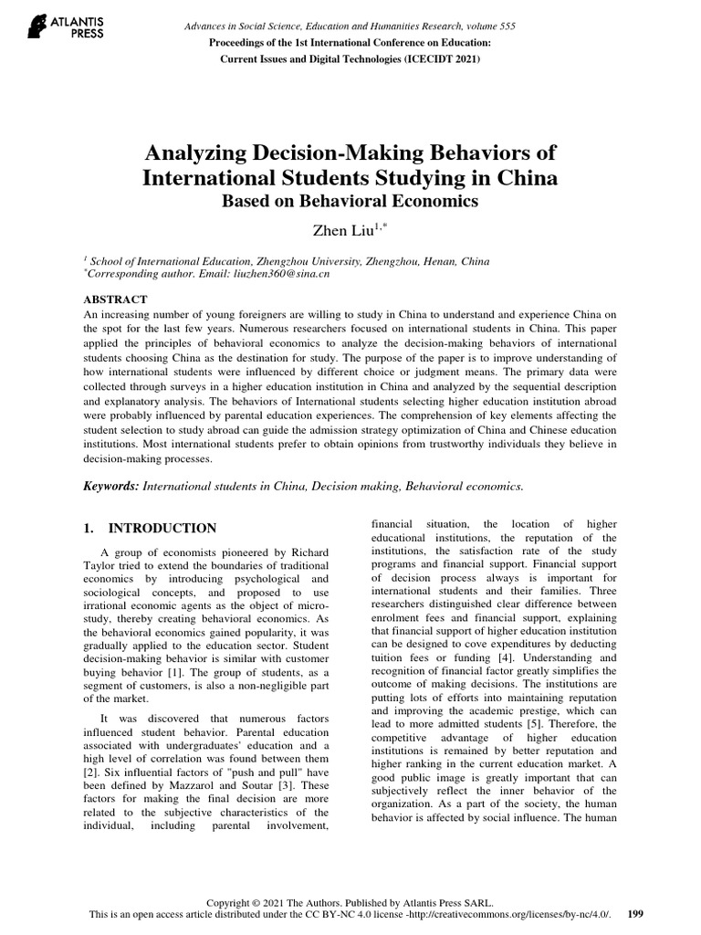 Analyzing Decision-Making Behaviors of International Students Studying in China | PDF
