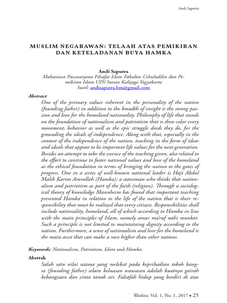 Muslim Negarawan Telaah Atas Pemikiran Dan Keteladanan Buya Hamka | PDF