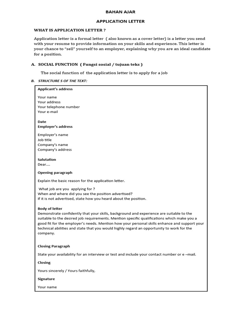 Materi Bahan Ajar Application Letter Pdf