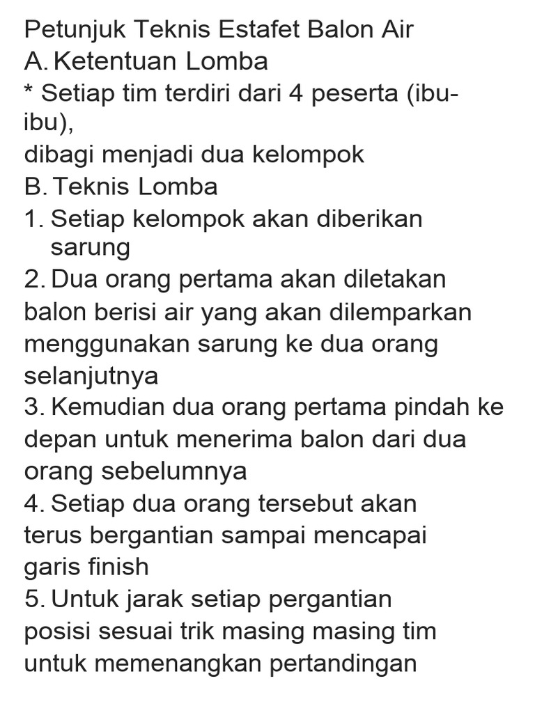 Petunjuk Lomba Estafet Balon Air | PDF