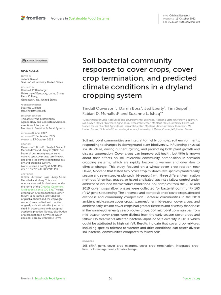 Soil Bacterial Community Response To Cover Crops, Cover Crop Termination, and Predicted Climate ...