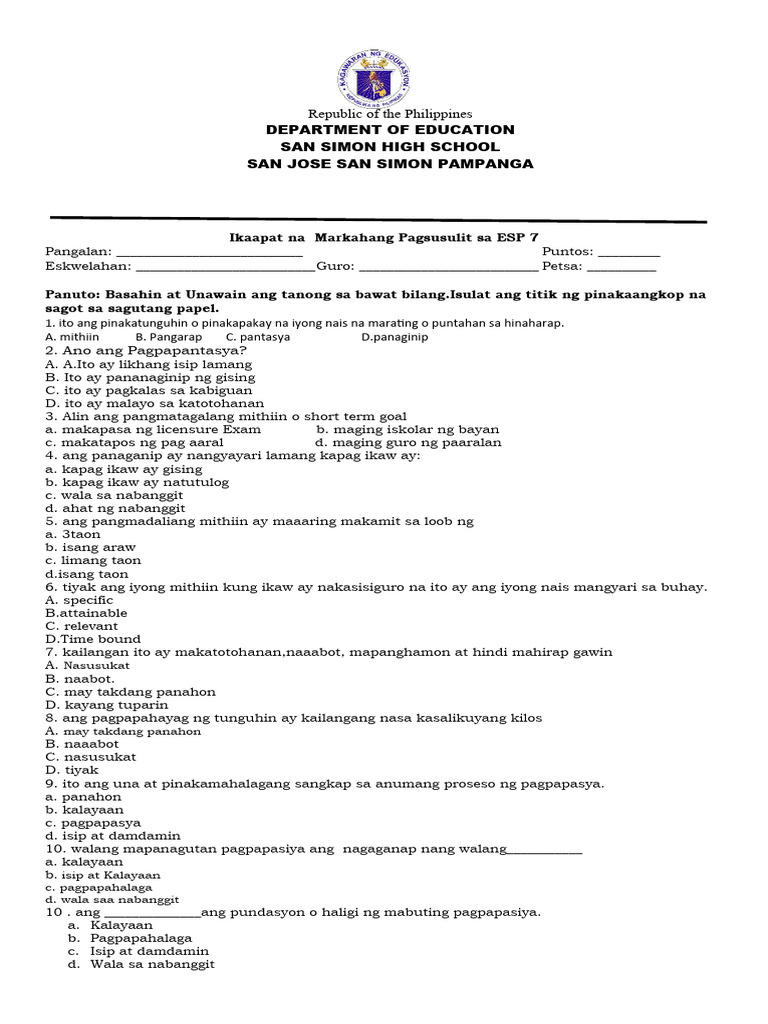 Esp7 1ST Quarter | PDF