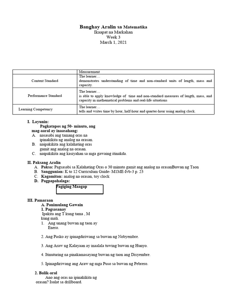 COT MATH 4TG QTR Kalahating Oras | PDF