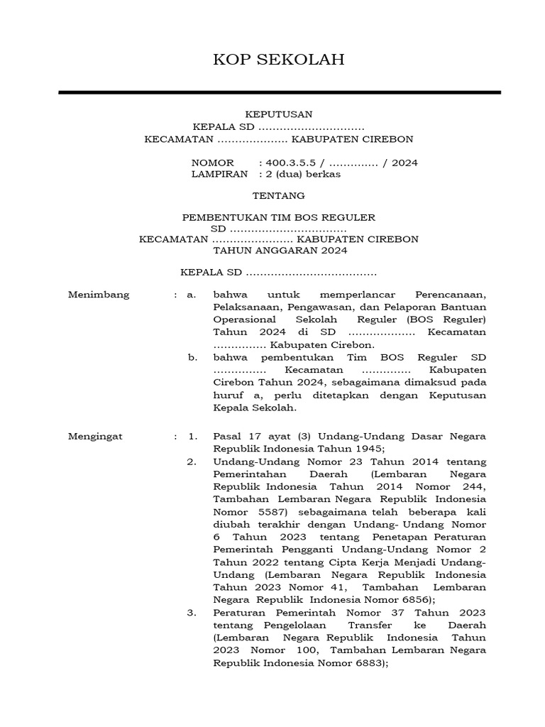 SK Tim Manajemen Bos Sekolah 2024 SD | PDF