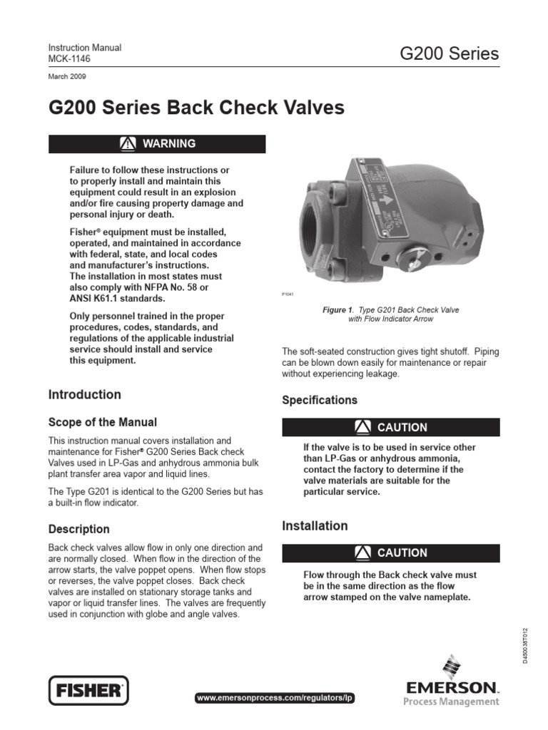 Manuals - G200 Series Back Check Valves Instruction Manual, Fisher-EN ...