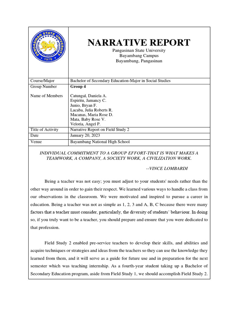 FS 2 Narrative Report-Group 4 | PDF | Learning | Teachers