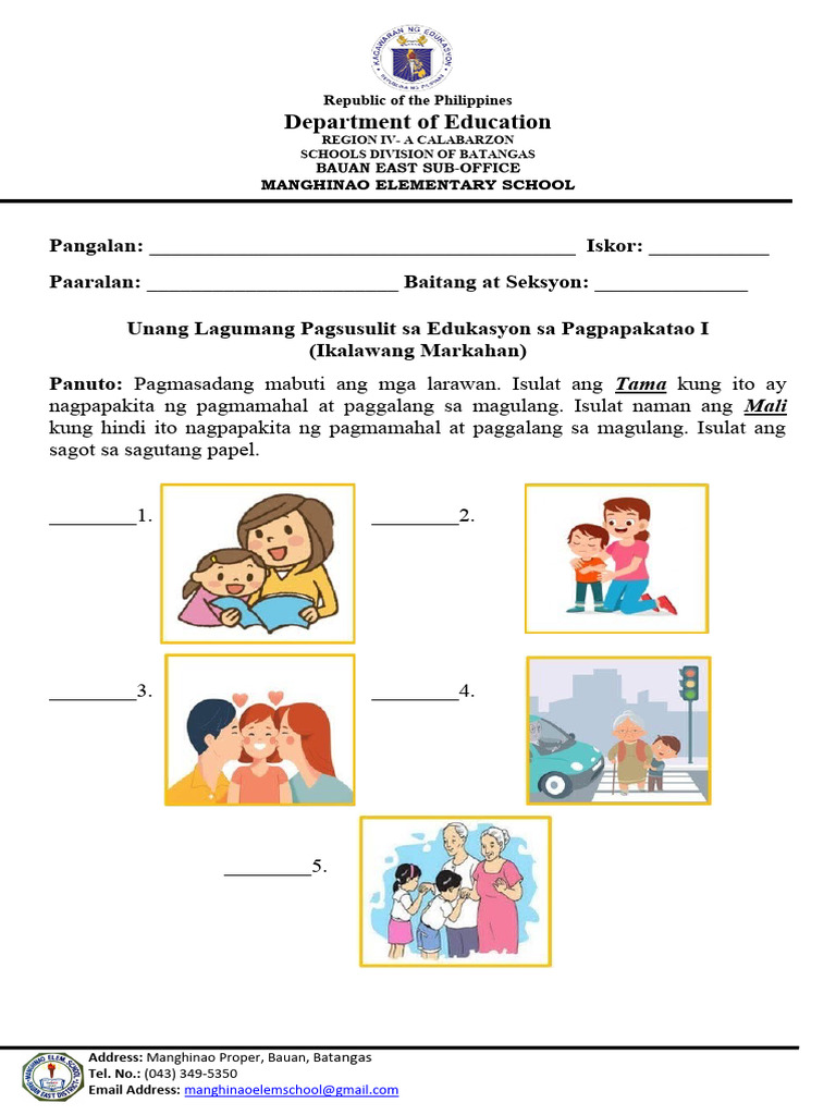 1ST Summative Test in Esp 1-2ND Quarter | PDF