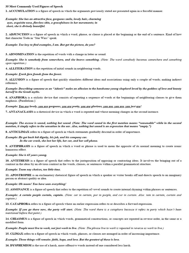 35 Common Figures of Speech Explained | PDF | Language Arts ...