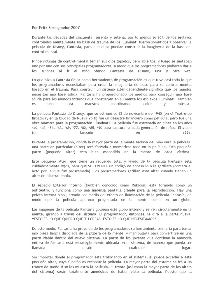 Por Fritz Springmeier Disney | PDF | Trauma psicólogico | Walt Disney