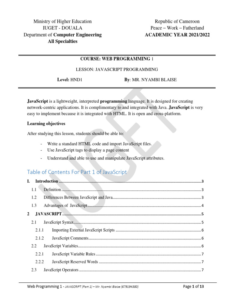 JavaScript Handout | PDF | Java Script | Java (Programming Language) JavaScript Handout | PDF | Java Script | Java (Programming Language)