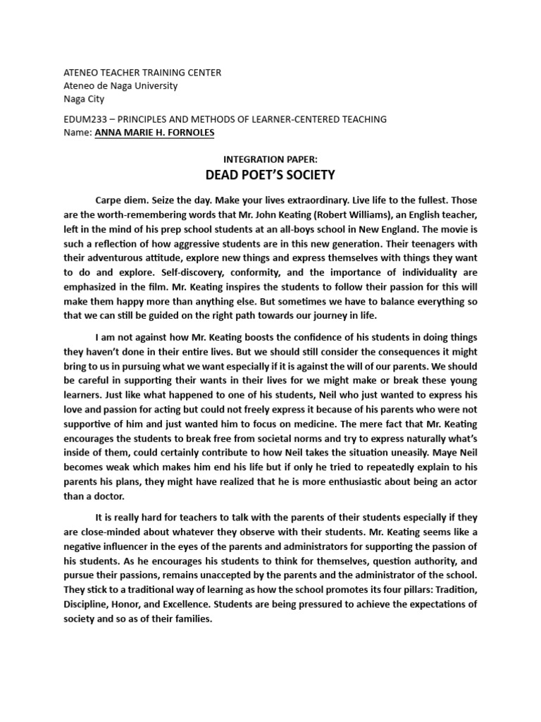 Teaching Strategies in Dead Poets Society | PDF