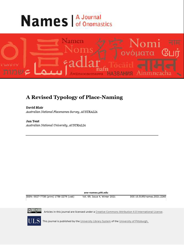 A Revised Typology of Place-Naming | PDF | Linguistic Typology | Question