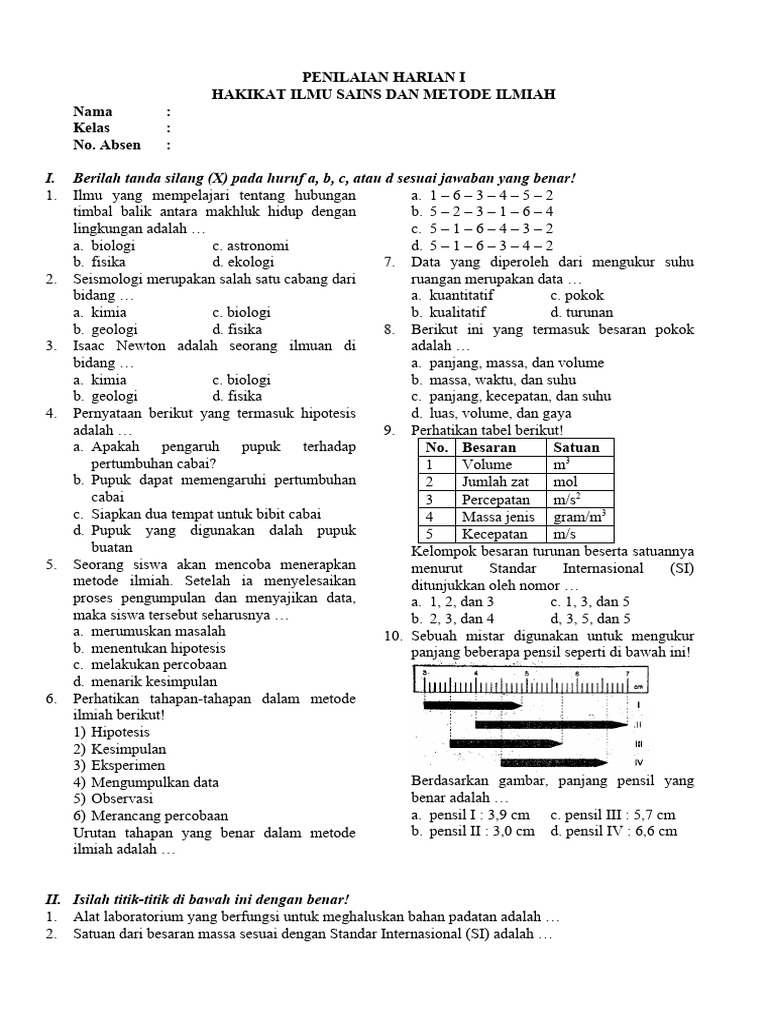 Penilaian Harian Ilmu Sains dan Metode Ilmiah | PDF | Sains & Matematika