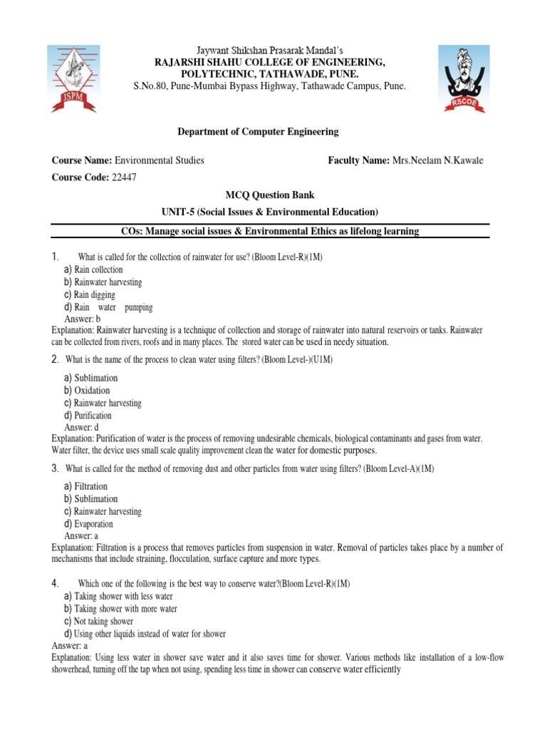 Est MCQ 5th Unit | PDF | Irrigation | Groundwater