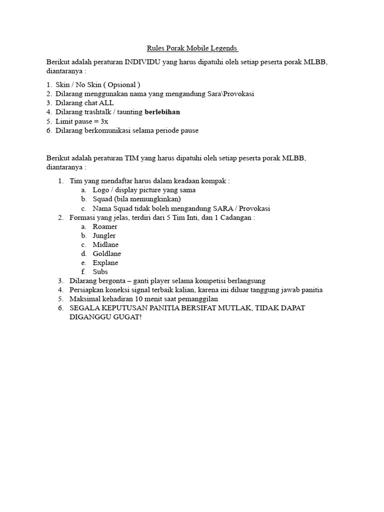 Aturan Peserta Porak MLBB 2025 | PDF | Sejarah