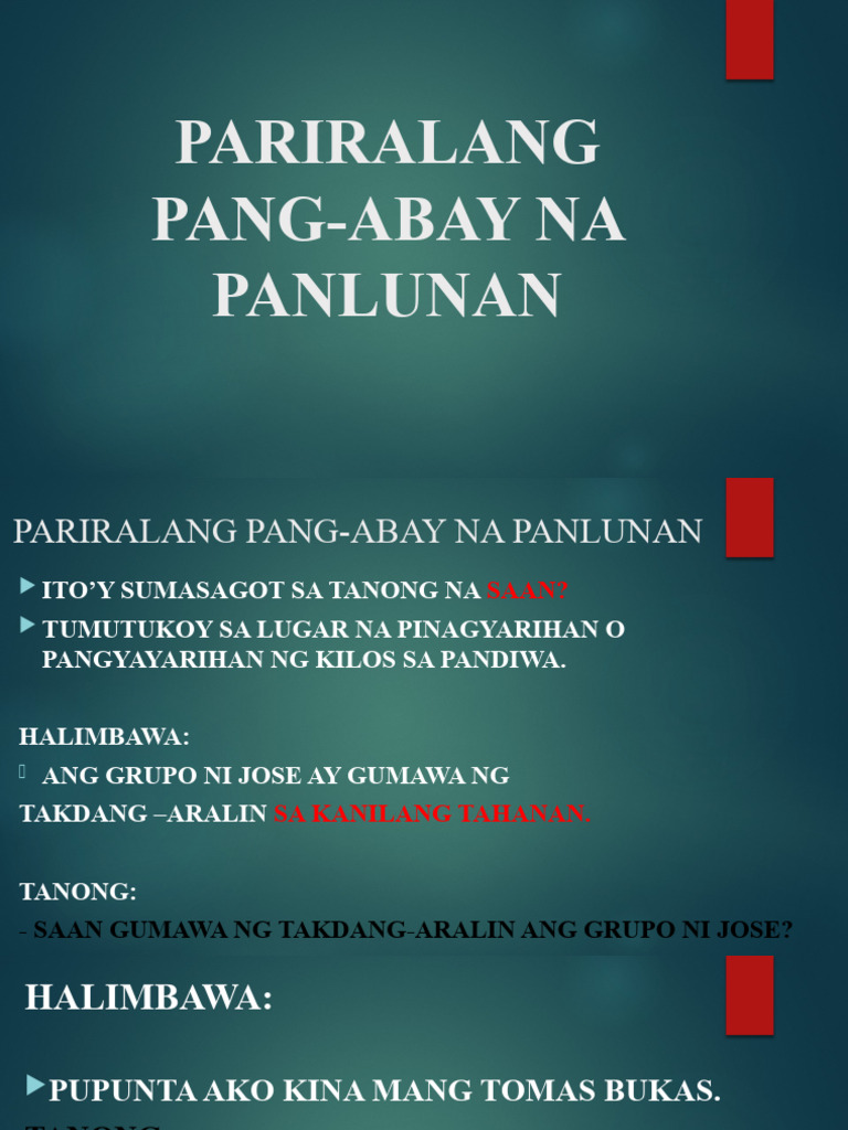 Pariralang Pang-Abay Na Panlunan | PDF