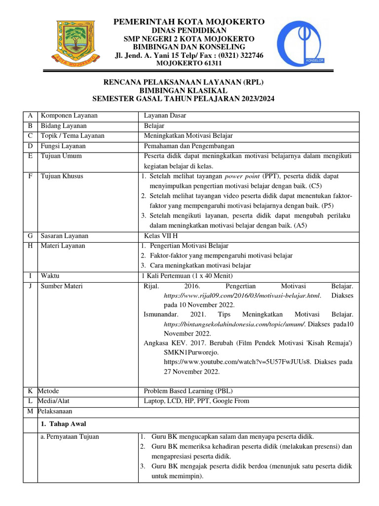 RPL Bimbingan Klasikal | PDF