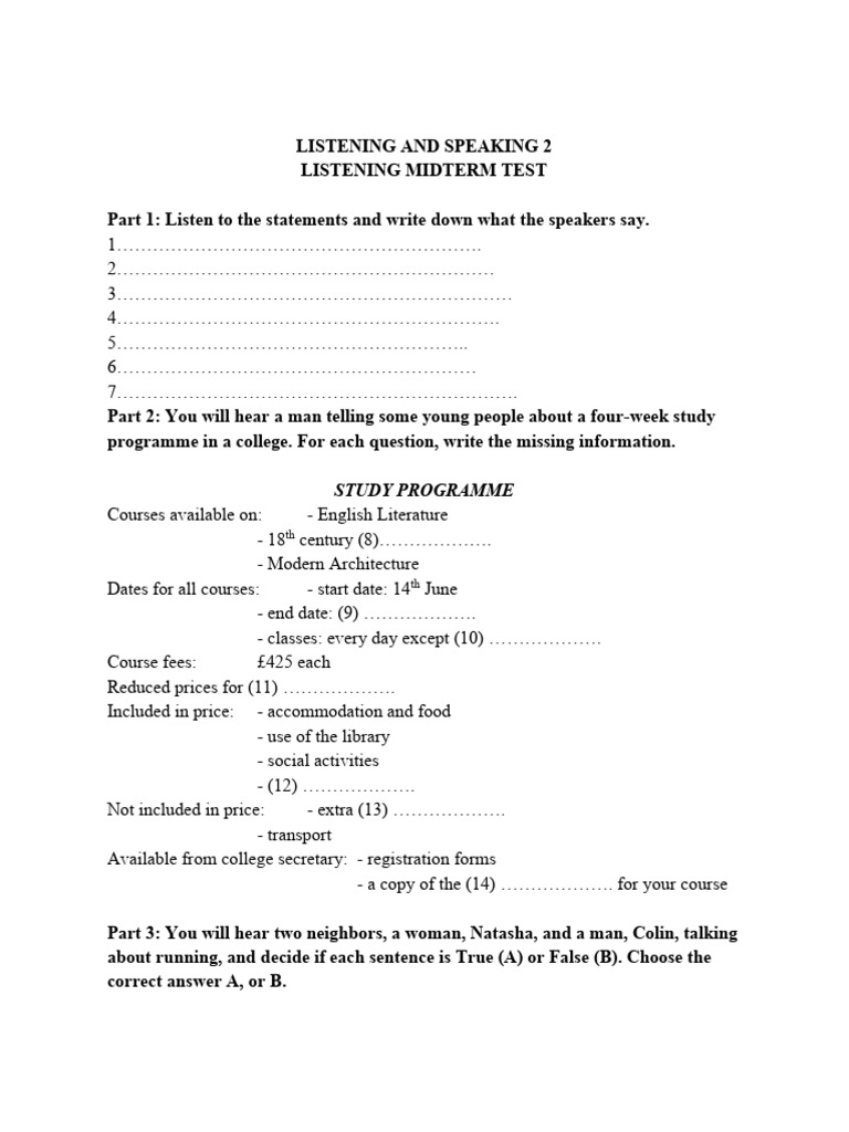 Listening Test | PDF