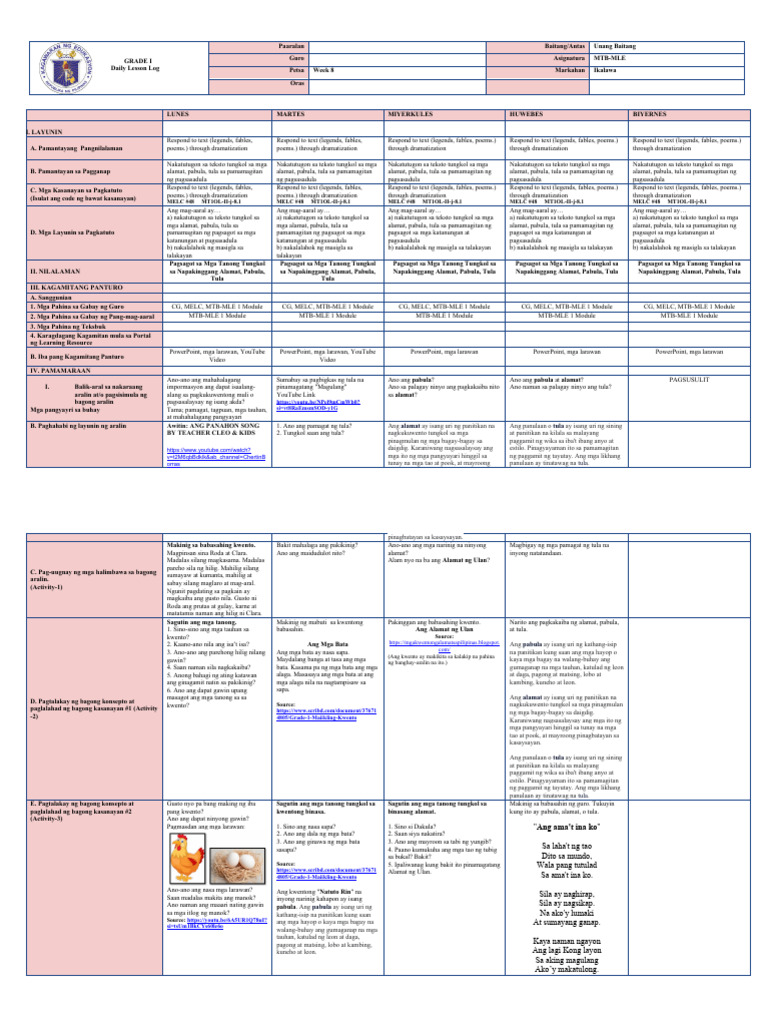DLL w8 q2 MTB Mle 1 | PDF