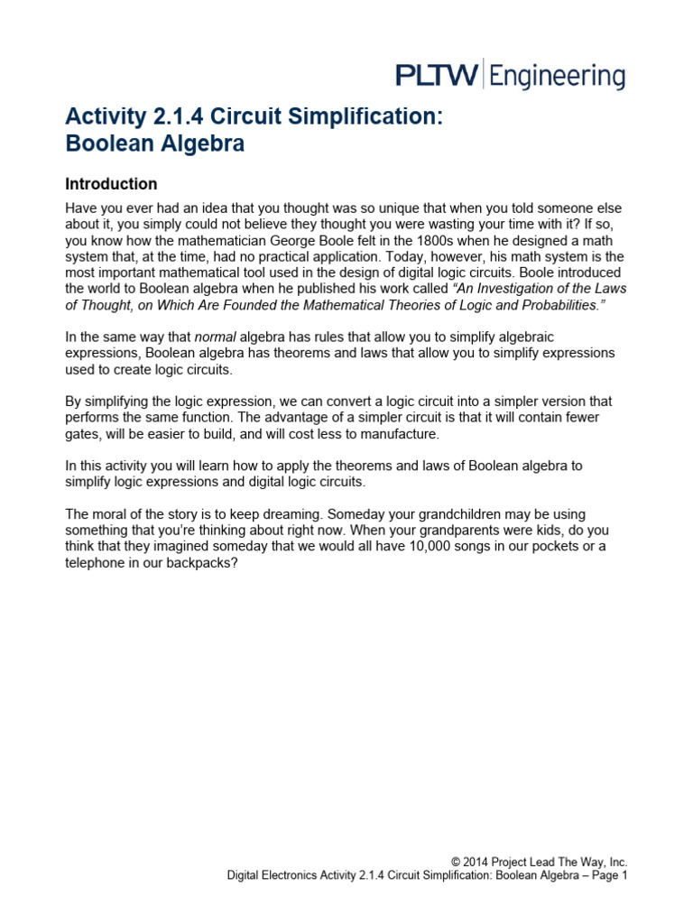 2.1.4.a Circuitsimplificationbooleanalgebra | PDF | Computers