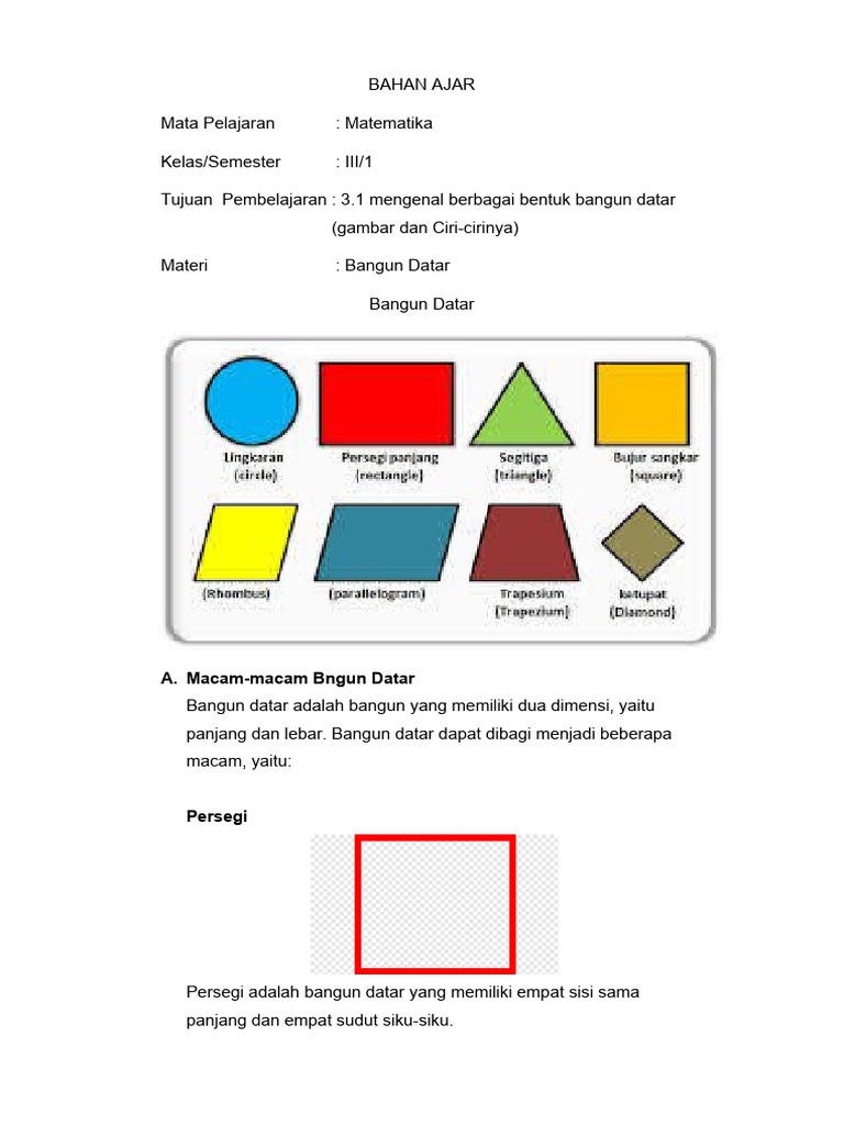 Kreasi dan Ciri Bangun Datar Kelas 3 | PDF | Metode & Bahan Ajar