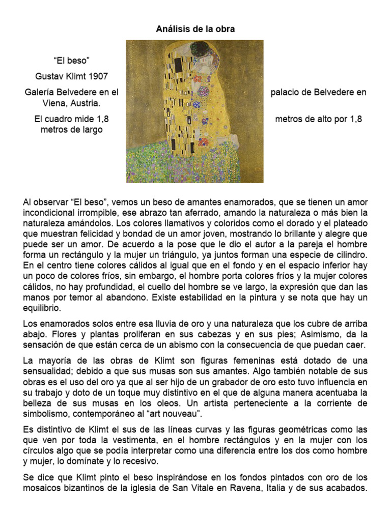 Analisis de La Obra El Beso | PDF