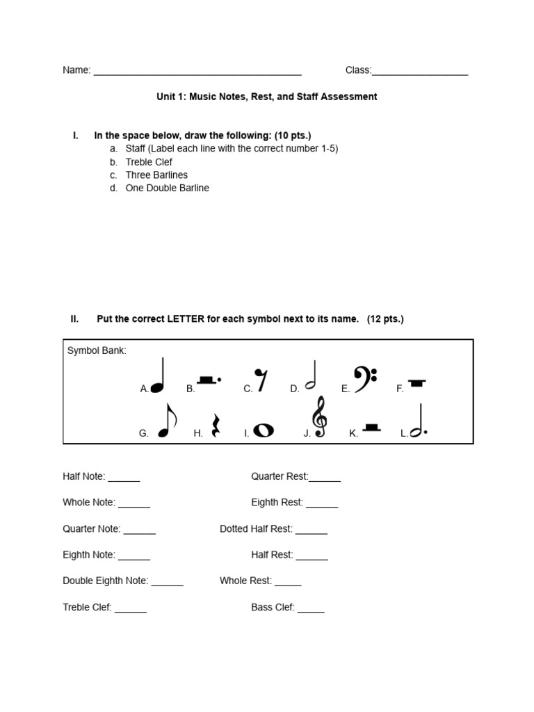 Music Note and Rest Assessment | PDF