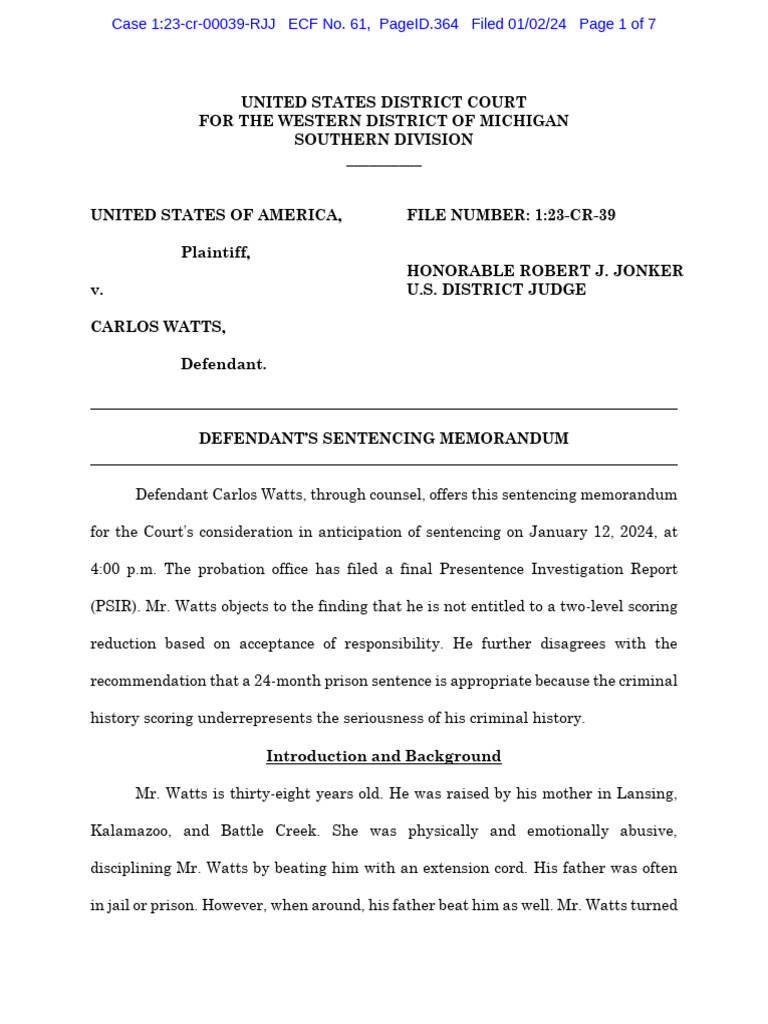 Carlos Watts Jr. Memorandum | PDF