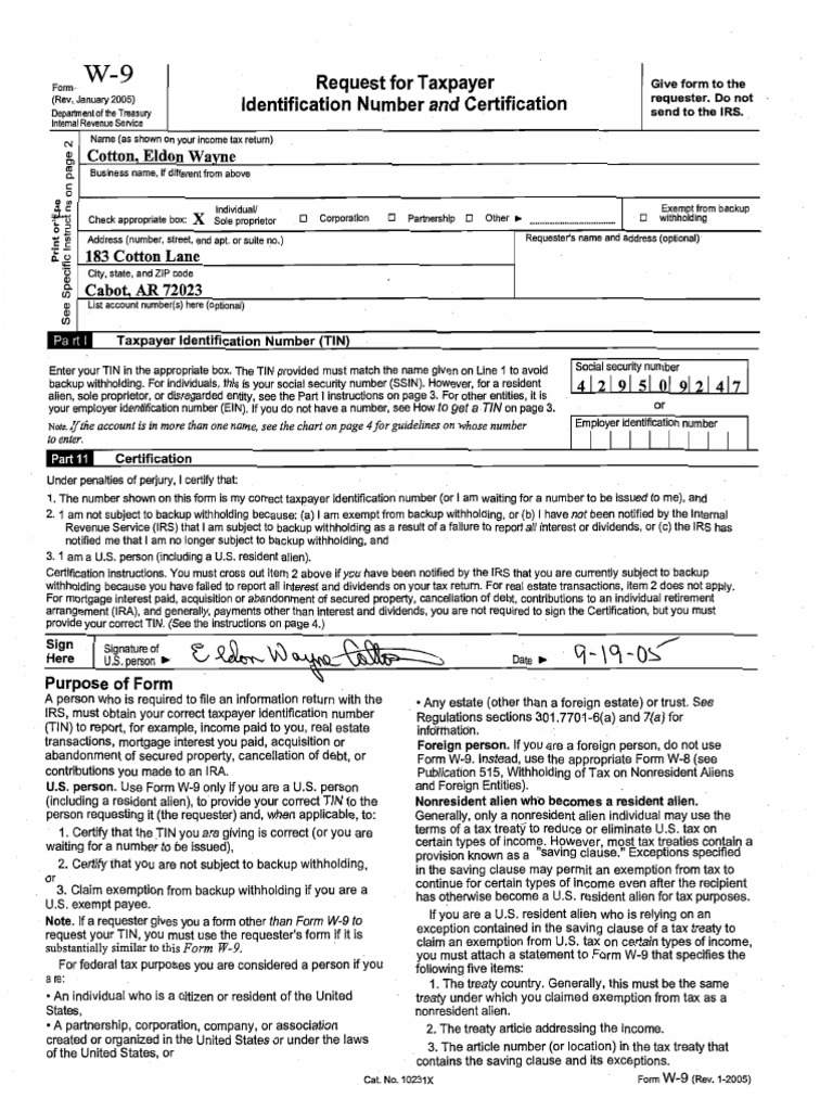 Cotton, Eldon W- W-9 | PDF