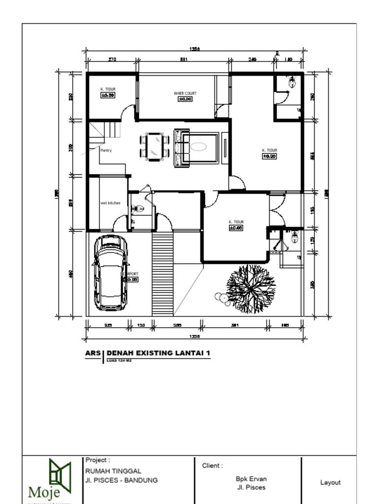 Ars Denah Existing Lantai 1: Project: Rumah Tinggal Jl. Pisces - Bandung Client: BPK Ervan Jl ...