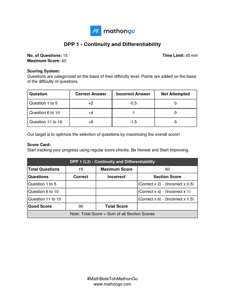 Question DPP 1 Continuity and Differentiability Mathongo Jee Main 2022 Crash Course | PDF ...