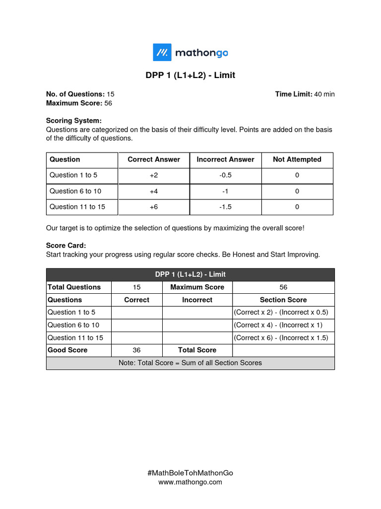 Question DPP 1 Limits Mathongo Jee Main 2022 Crash Course | PDF