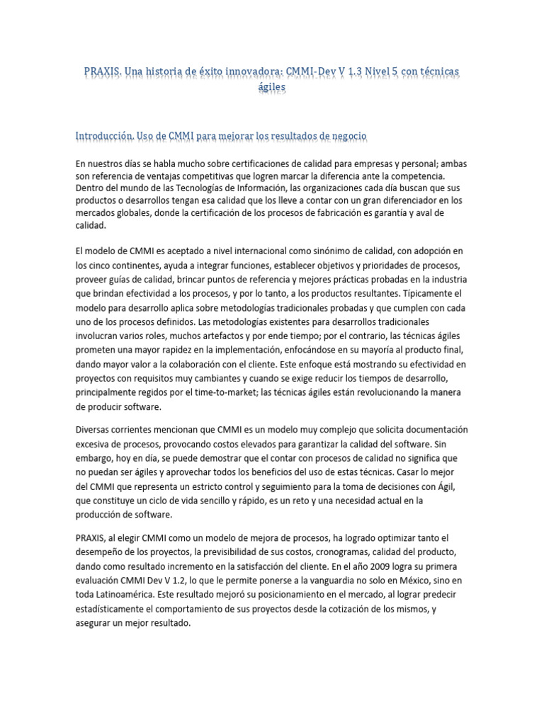Caso de Xito. Uso de Tecnicas Agiles en Modelos de Calidad | PDF | Software | Calidad (comercial)