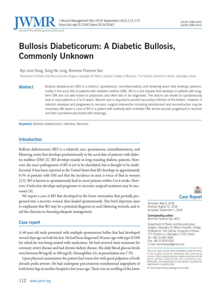 Bullosis Diabeticorum A Diabetic Bullosis Commonly | PDF