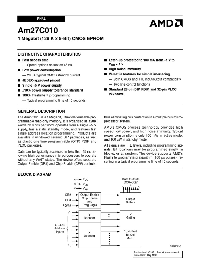1 Megabit (128 K X 8-Bit) CMOS EPROM: Distinctive Characteristics | PDF ...
