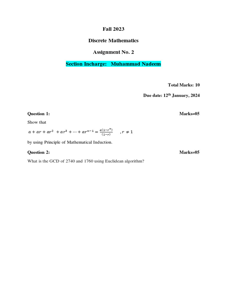Assignment 2 Fall 2023 Section Incharge Muhammad Nadeem. | PDF Assignment 2 Fall 2023 Section Incharge Muhammad Nadeem. | PDF
