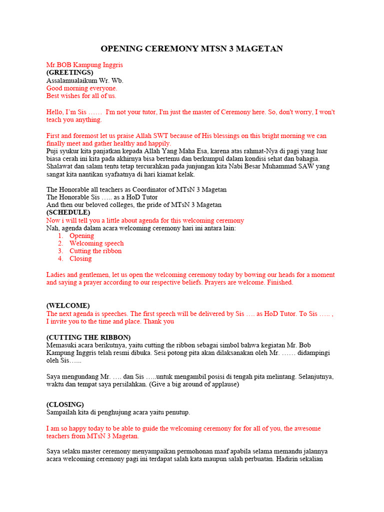 Text MC Opening MTSN 3 Magetan | PDF