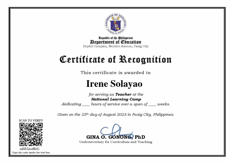 NLC Certificate - of - Recognition | PDF