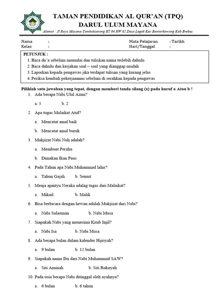 Soal TPQ | PDF