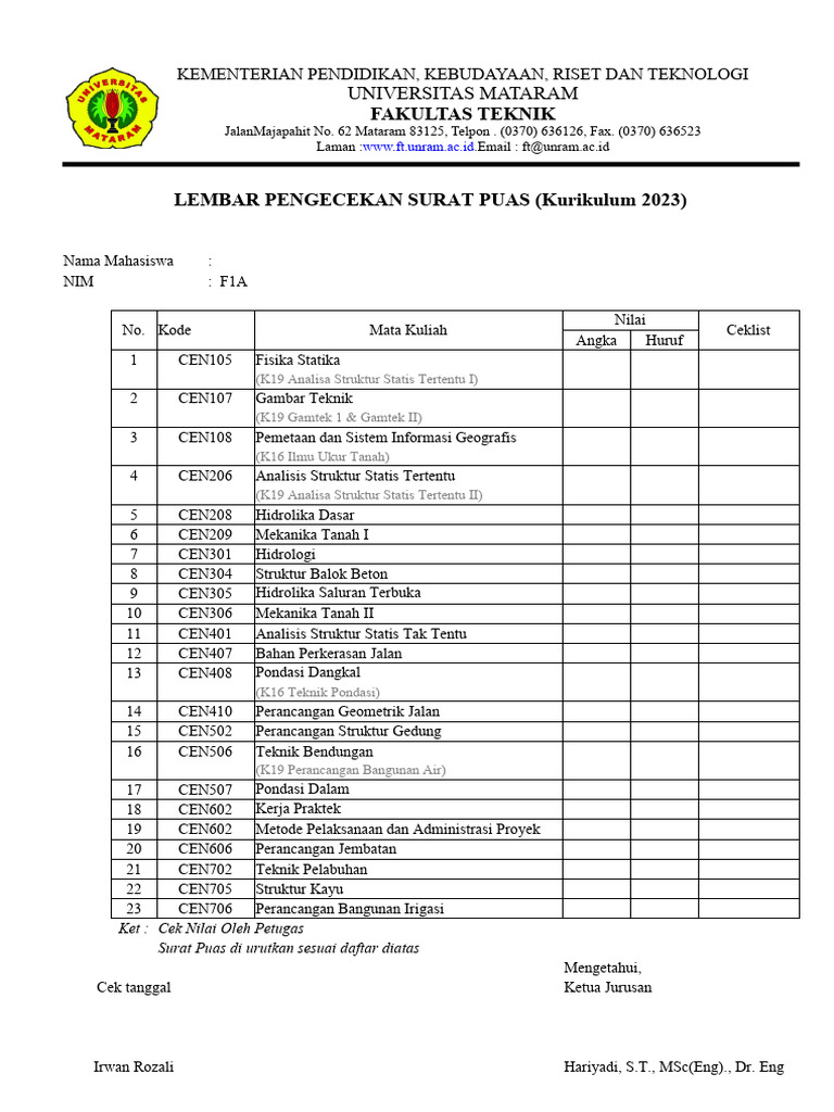 Lembar Pengecekan Surat Puas Mahasiswa | PDF | Teknologi & Rekayasa
