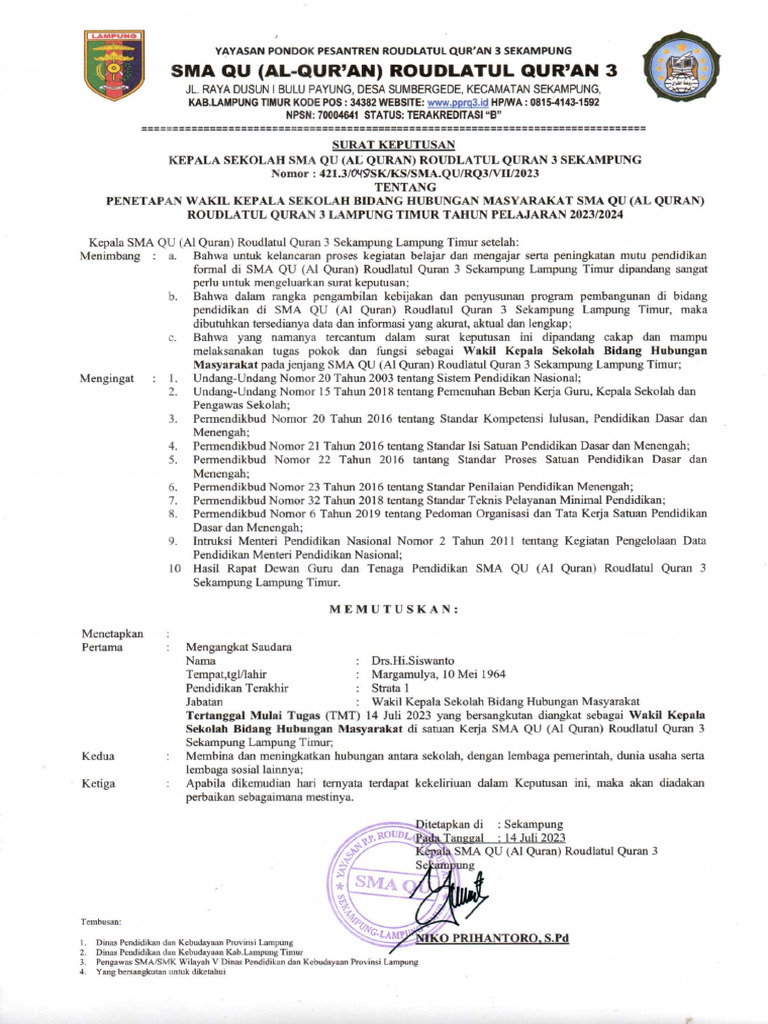 Contoh SK Waka Humas | PDF