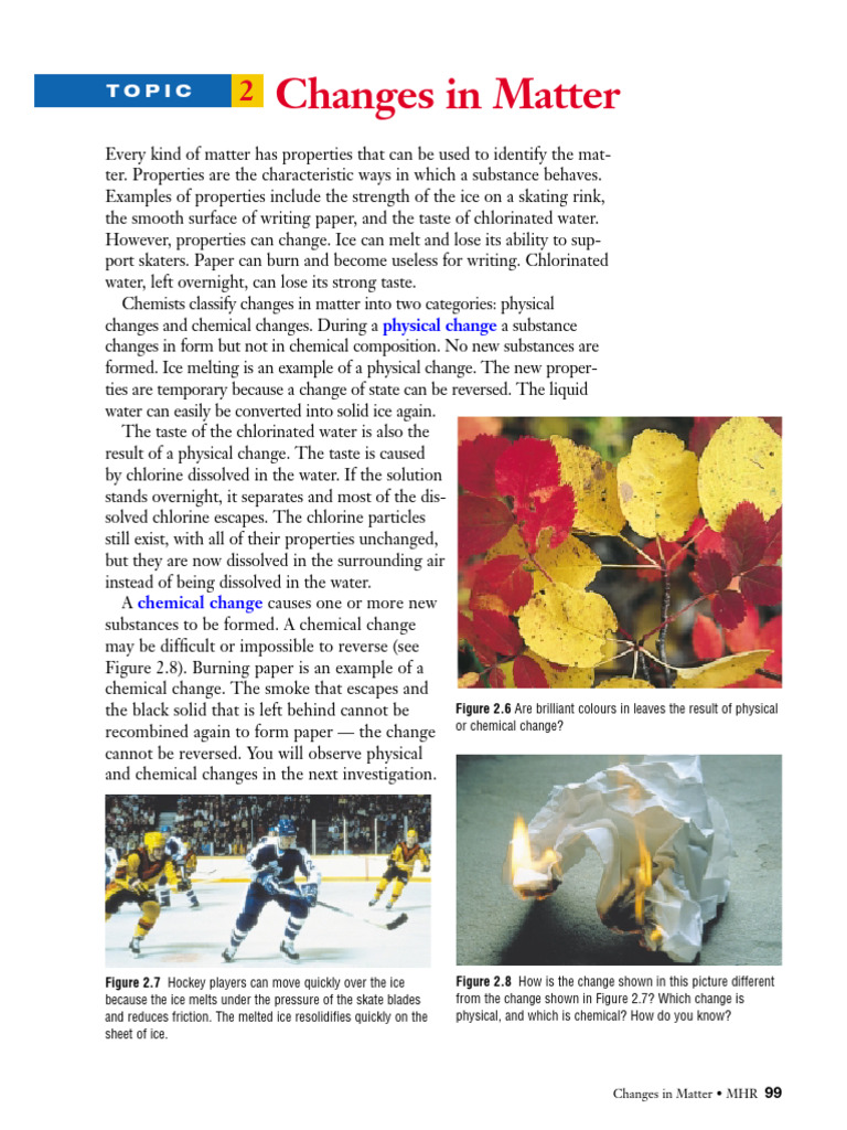 Science Focus 9 Unit 2 Topic 2 Changes in Matter | PDF