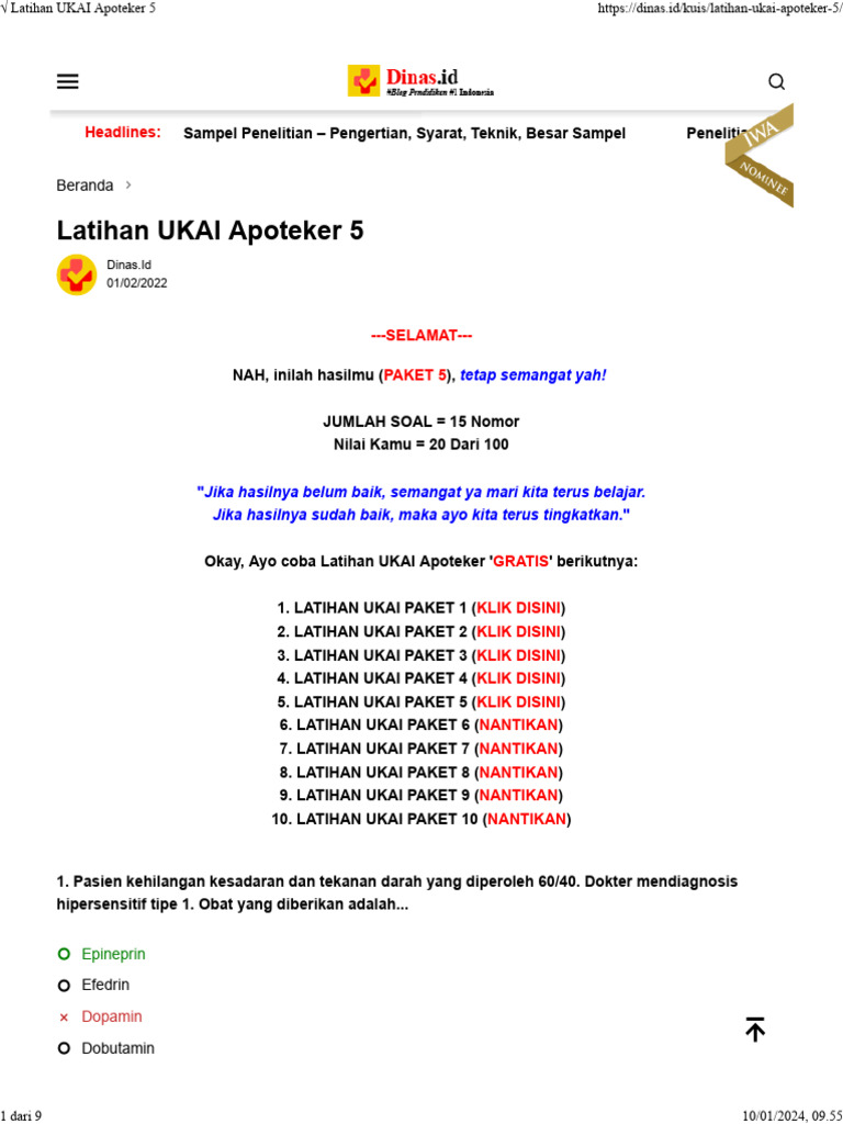 Latihan UKAI Apoteker 5 | PDF