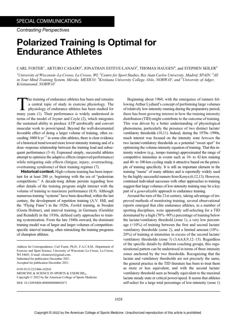 Polarized Training Is Optimal For Endurance.16 | PDF | High Intensity ...
