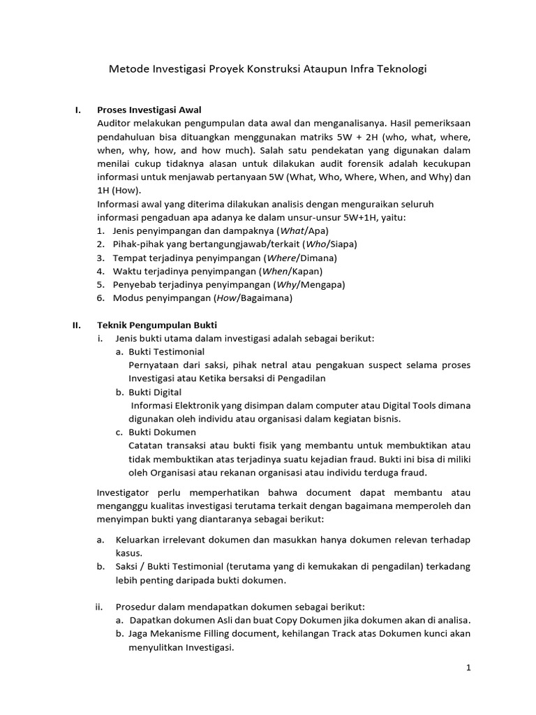 Metode Investigasi Proyek Konstruksi Ataupun Infra Teknologi | PDF