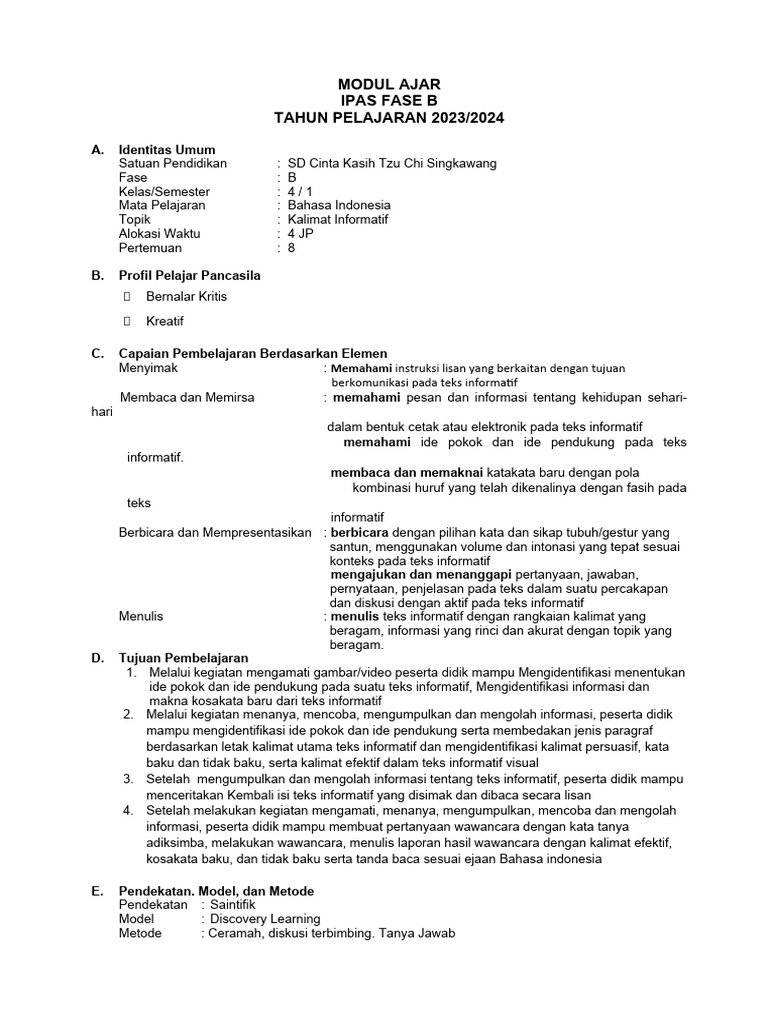 SD-MODUL AJAR KURMER - Teks Informatif | PDF | Karier & Perkembangan ...